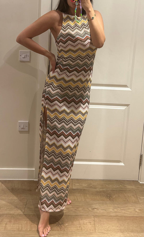 Zig Zag Print Split Maxi Dress - John Zack